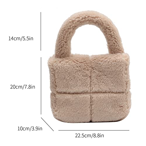 Plush Check Tote Bag for Women Puffer Handbags Puffy Purse Soft Padded Checkered Quilted Shoulder Bags Handbag