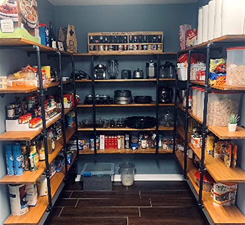 Tianman Industrial Wall Mount Iron Pipe Shelf Shelves Shelving Bracket Vintage Retro Black DIY Open Bookshelf DIY Storage offcie Room Kitchen Shelves (3Pcs,52" Tall,12" deep)