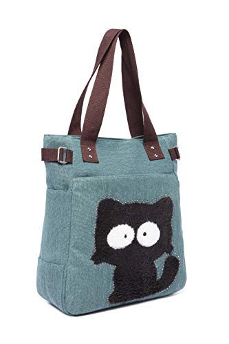KAUKKO Women Canvas Handbag Shoulder Bag Cat Big Tote Bag