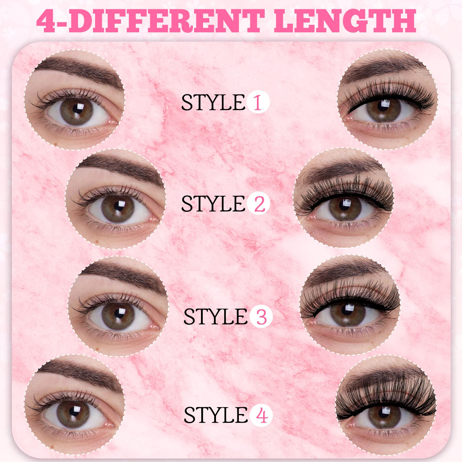 Reusable Self Adhesive Eyelashes No Glue or Eyeliner Needed Easy to Put On, Stable Non Slip Waterproof False Lashes with 2 Eyelash Tweezers Thoughtful Gift for Women Makeup, 4 Pairs (Elegant Style)