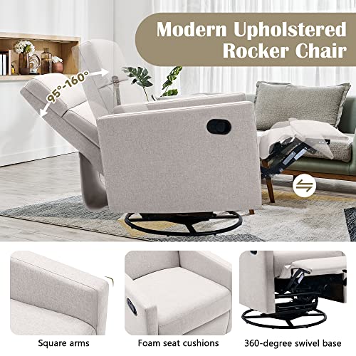 LUMISOL Modern Swivel Glider Rocker Recliner, Manual Recliner Gliders for Nursery, Upholstered Glider Reclining Chair with Tall Back for Living Room, Bedroom, Tan
