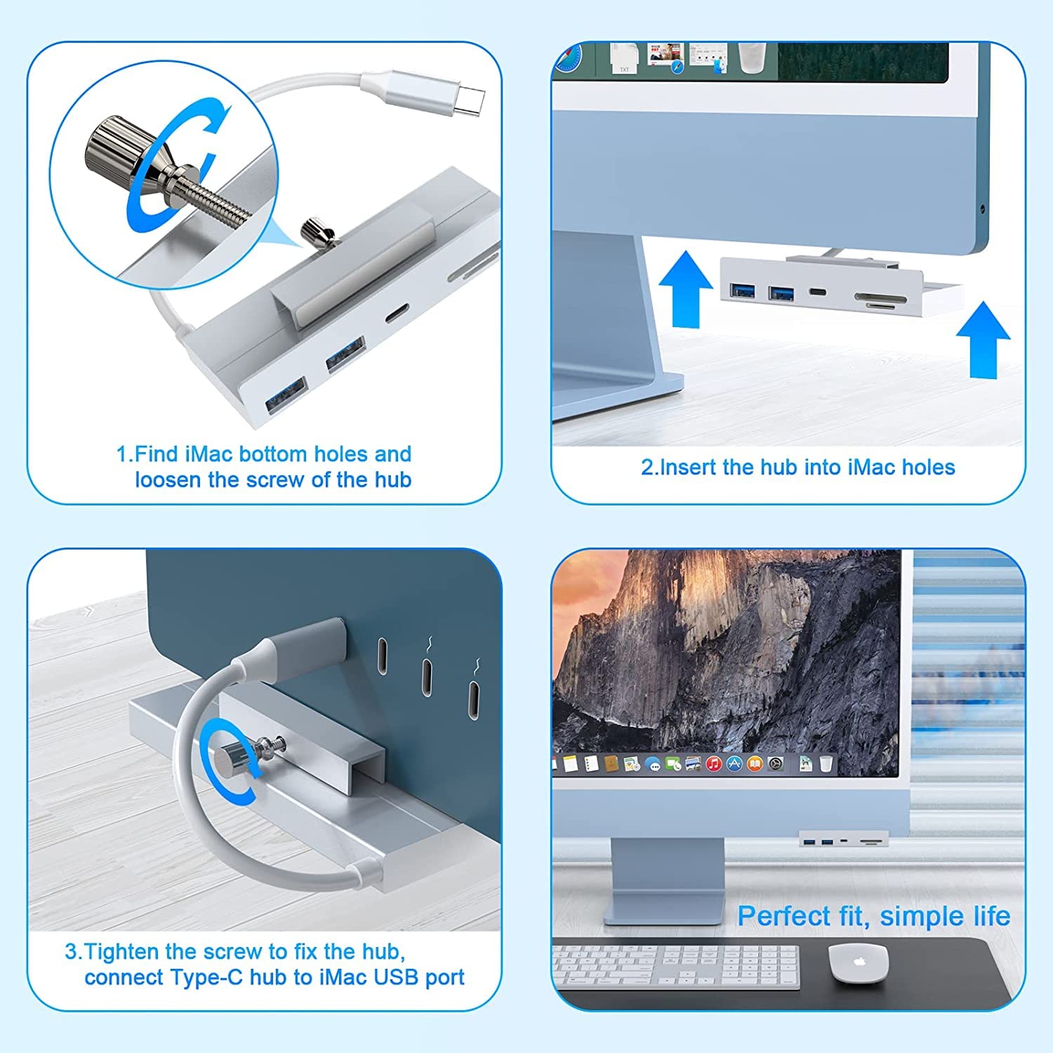 USB C 3.2 10Gbps iMac USB C Hub, 5 in 1 Aluminum iMac USB Hub Adapter with 2 USB A Port(10Gbps), Type-C Port(10Gbps), Micro/SD Card Readers, Compatible with 2020/2019/2017 iMac