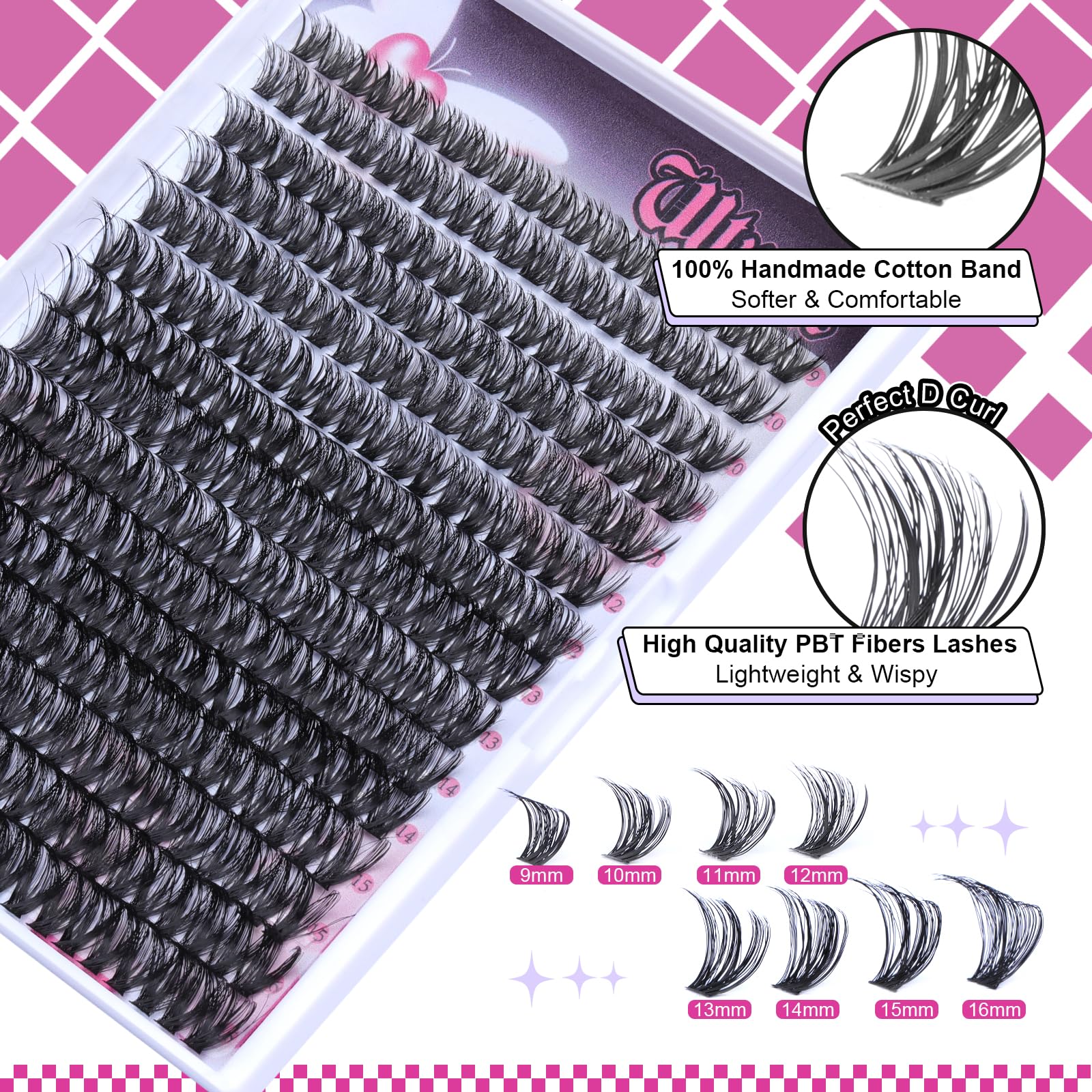 Lash Extension Kit 300PCS Lash Clusters Kit 50D Individual Lashes 9-16MM Cluster Eyelash Extensions Kit D Curl Eyelash Extension Kit with Bond and Seal and Lash Remover by wtvane (Kit-50D-9-16MIX)