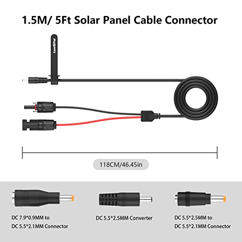 Lumopal Solar Connector to DC 5.5 * 2.1MM Adapter Cable, 1.5M / 5FT with DC 5.5 * 2.5 MM/ 7.9 * 0.9MM to DC 5.5 * 2.1MM Converter Portable Power Station Heavy Duty Wire