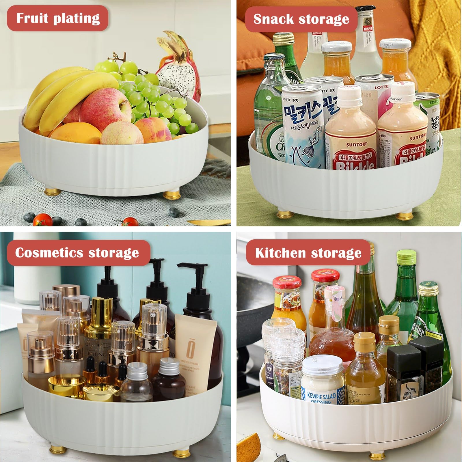 Lazy Susan Organizer for Cabinet, 360 Degree Rotating Lazy Susan Turntable, Upgraded Stable Plastic Container Tray, Seasoning Organizer, Big Spice Organizer Rack for Kitchen, Pantry