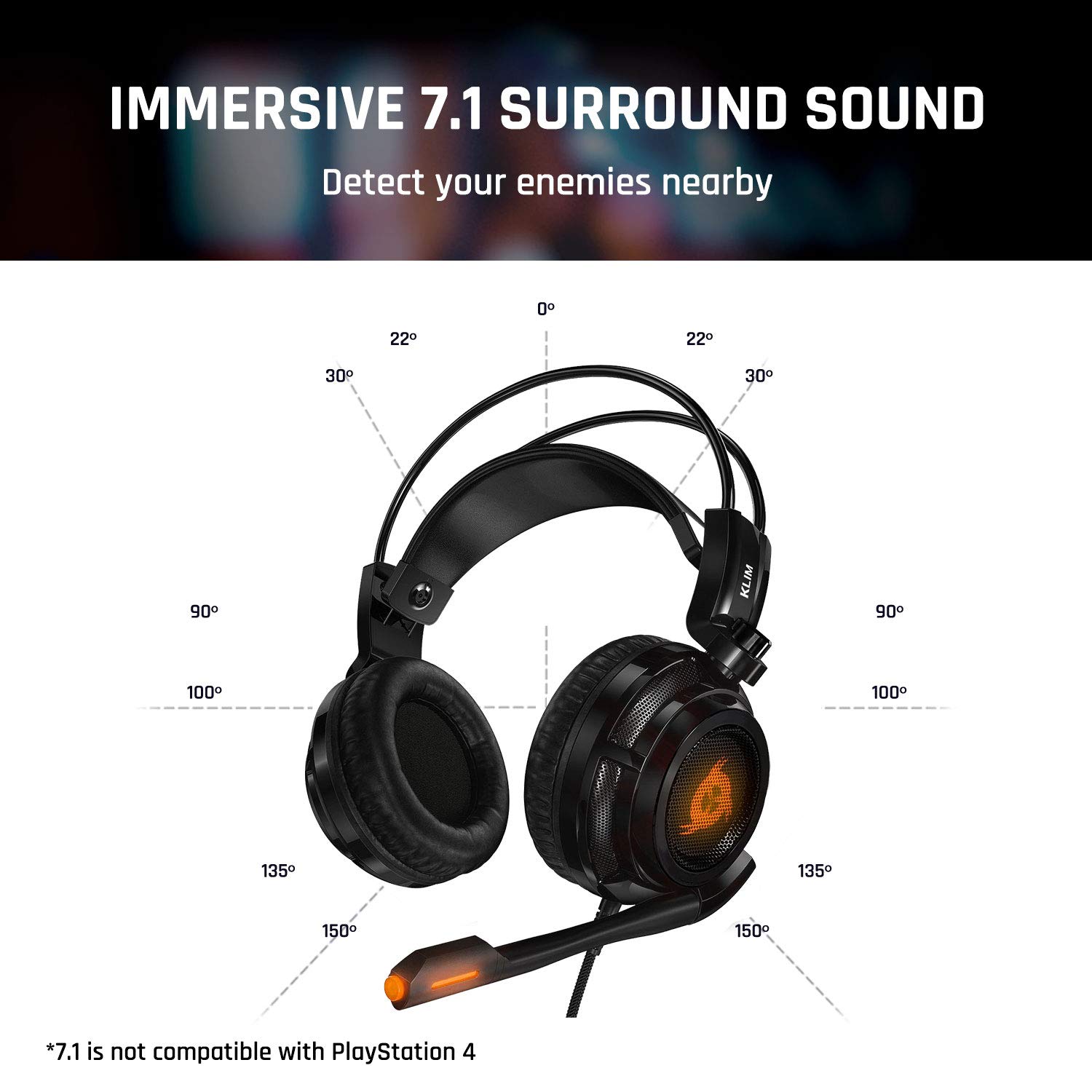 KLIM Puma - USB Gamer Headset with Mic - 7.1 Surround Sound Audio - Integrated Vibrations - Perfect for PC and PS4 Gaming - New Version - Black