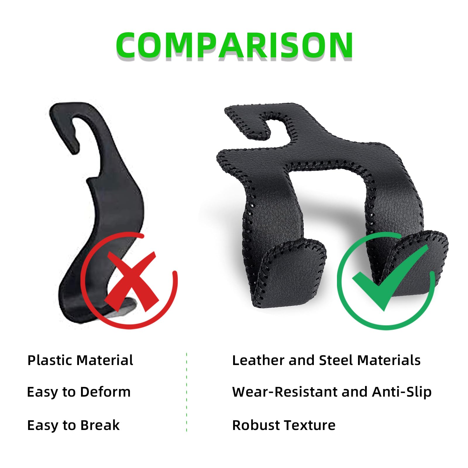 Kewucn Upgraded Car Seat Headrest Hook, Durable Leather Auto Back Seat Hangers Storage Organizer, Universal Vehicle Interior Accessories for Hanging Purses, Umbrellas, Bags, Coats (Black)
