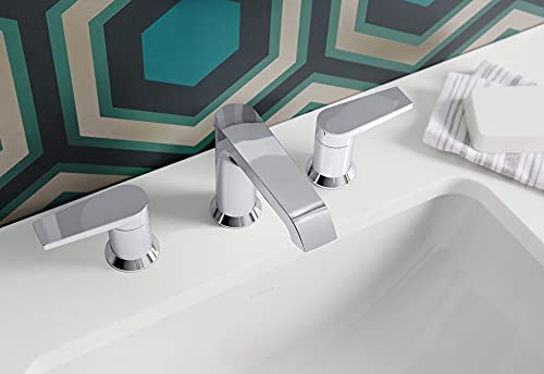 KOHLER 97093-4-CP Hint Widespread Bathroom Faucet with Pop-Up Drain Assembly, 3 Hole 2-Handle Bathroom Sink Faucet, 1.2 gpm, Polished Chrome