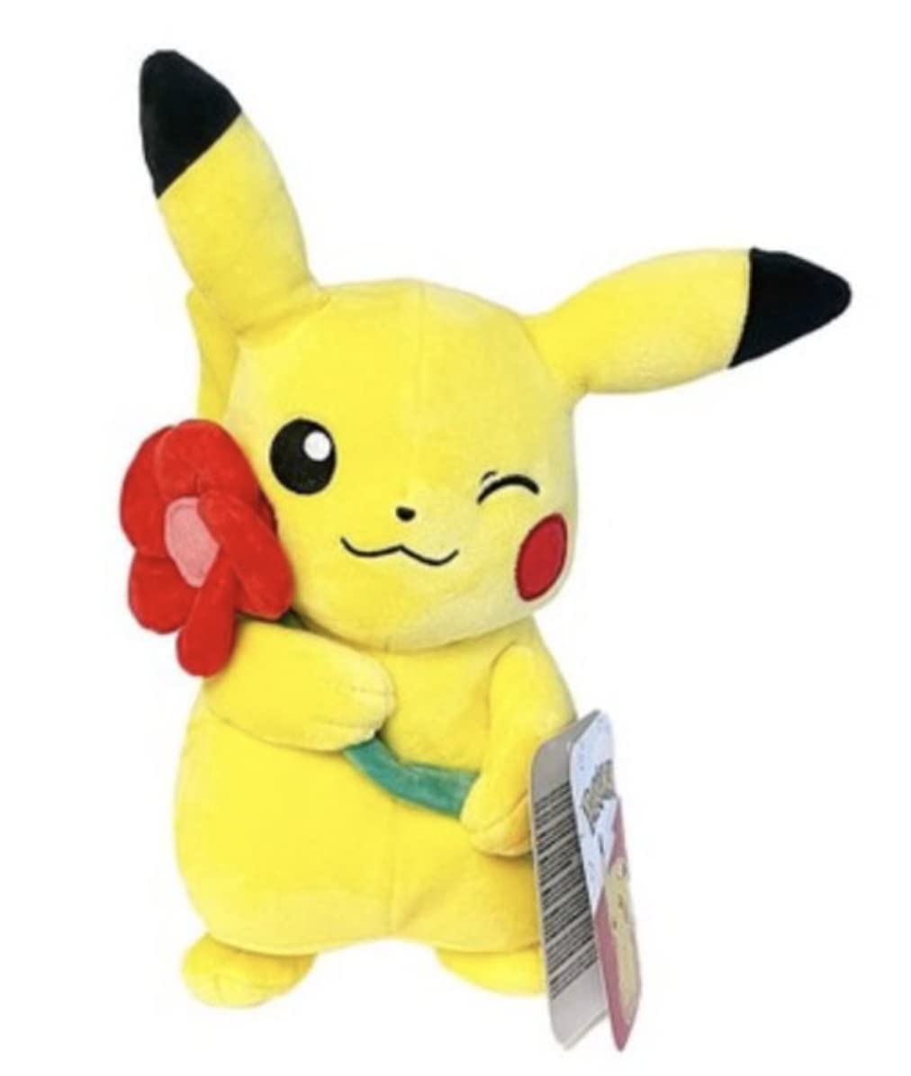 Pokemon 8 Inch Plush Officially Licensed Stuffed Animal Super Soft Cuddly Toy Kids (Pikachu (w/Red Flower))