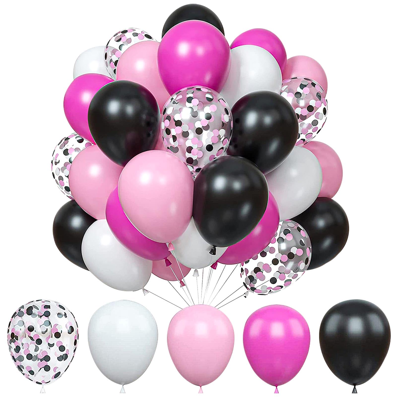White Pink Rose Red Black Balloons and Confetti Balloon for Birthday Baby Shower Wedding Graduation Party Decoration