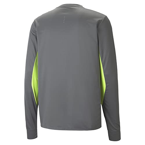 PUMA Men's Run Favorite Long Sleeve Tee, Castlerock-Lime Squeeze, Large
