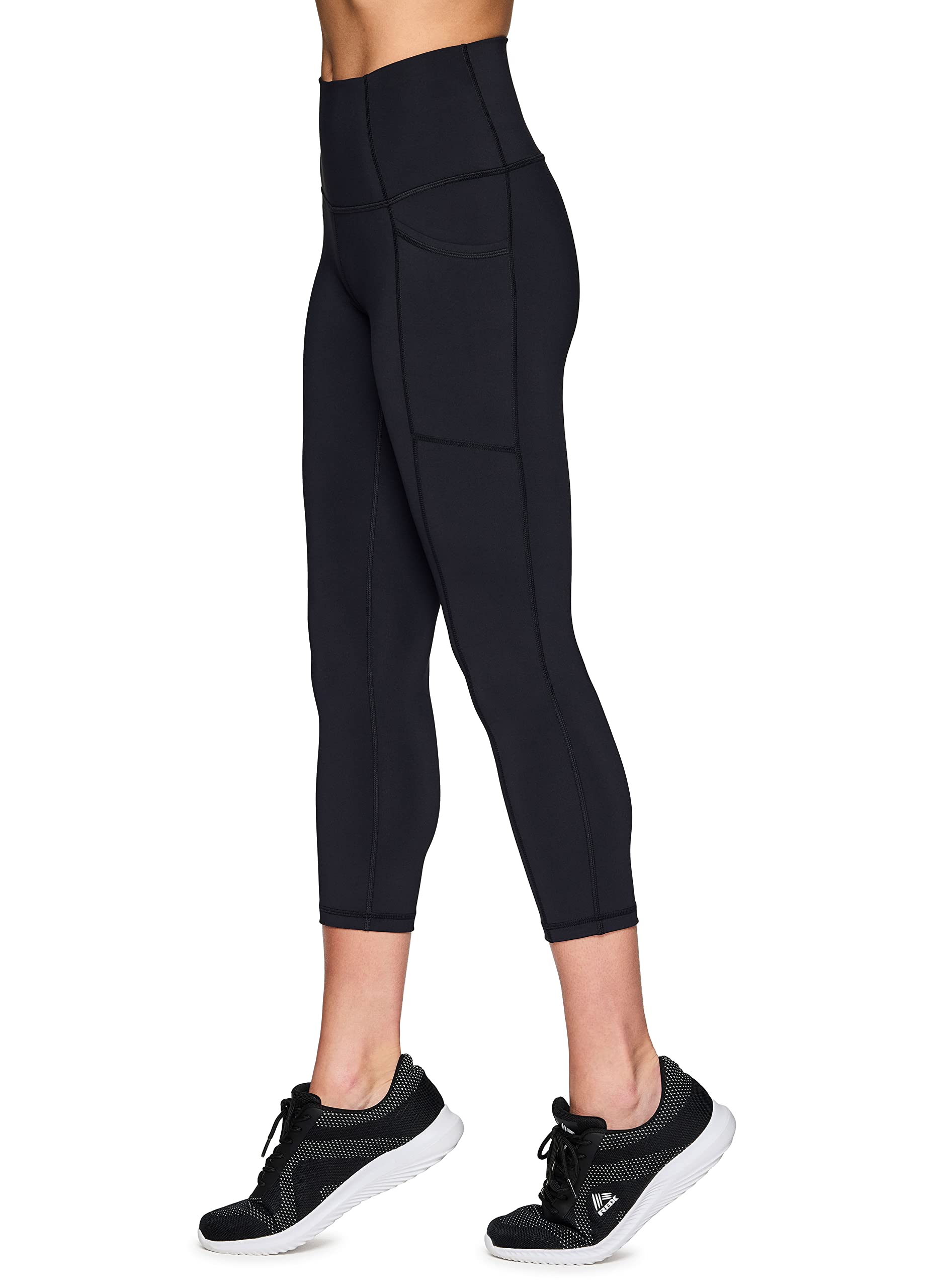 RBX Women's Ultra Hold Squat Proof Cropped Running Yoga Legging Capri Solid Black XXL
