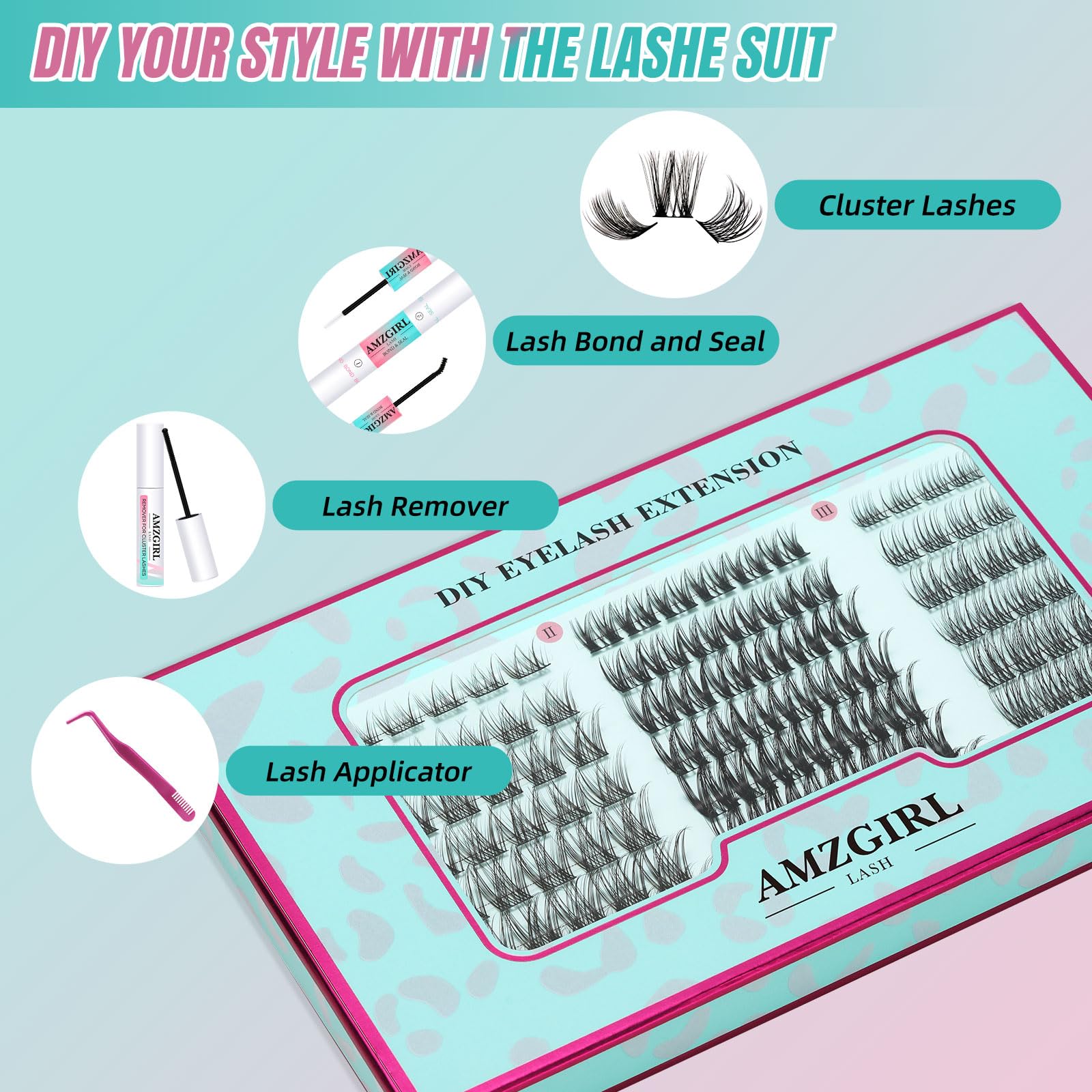 Lash Extension Kit 144Pcs Eyelash Clusters Individual Lashes Extensions Kits With Cluster Lashes Wispy,Lash Bond And Seal,Eyelashes Remover And Applicator(ASA,C-Mix8-16mm Kit)
