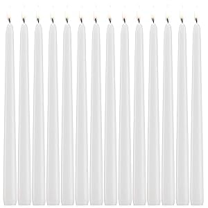 White Taper Candles - Set of 28 Dripless Candles - 12 inch Tall, 3/4 inch Thick - 10 Hour Clean Burning
