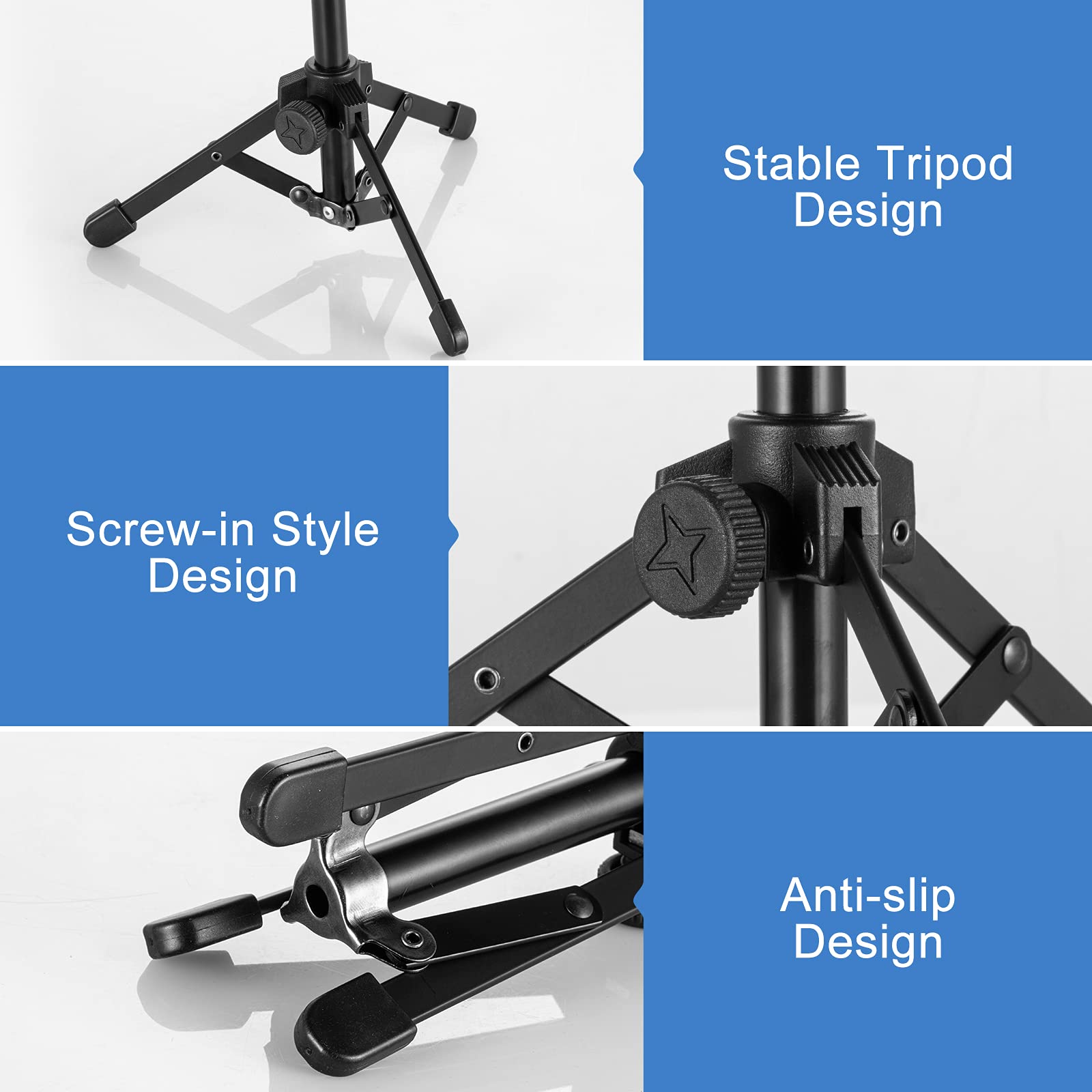 Microphone Stand Desk, BILIONE Portable Foldable Tripod with Mic Clip Holder Adjustable Desktop Microphone Stand for Dynamic Microphone Like Shure SM58 PGA48 Samson Q2U Blue Yeti Snowball etc.