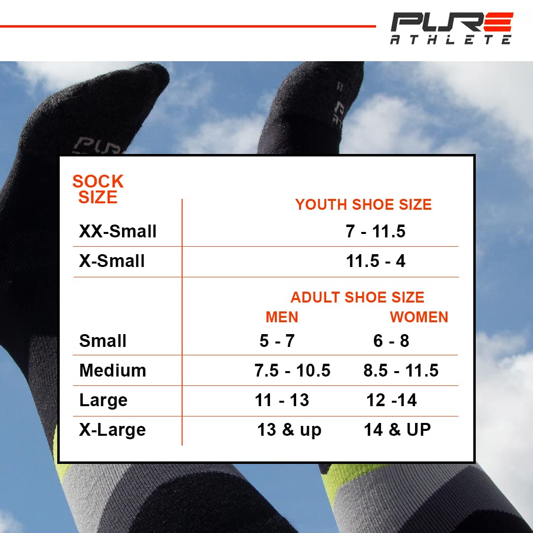 Pure Athlete Eco Friendly Winter Ski Socks - Sustainable Cold Weather Hiking Snowboard Socks (L, 2 Pairs - Black/Grey/Neon Green)