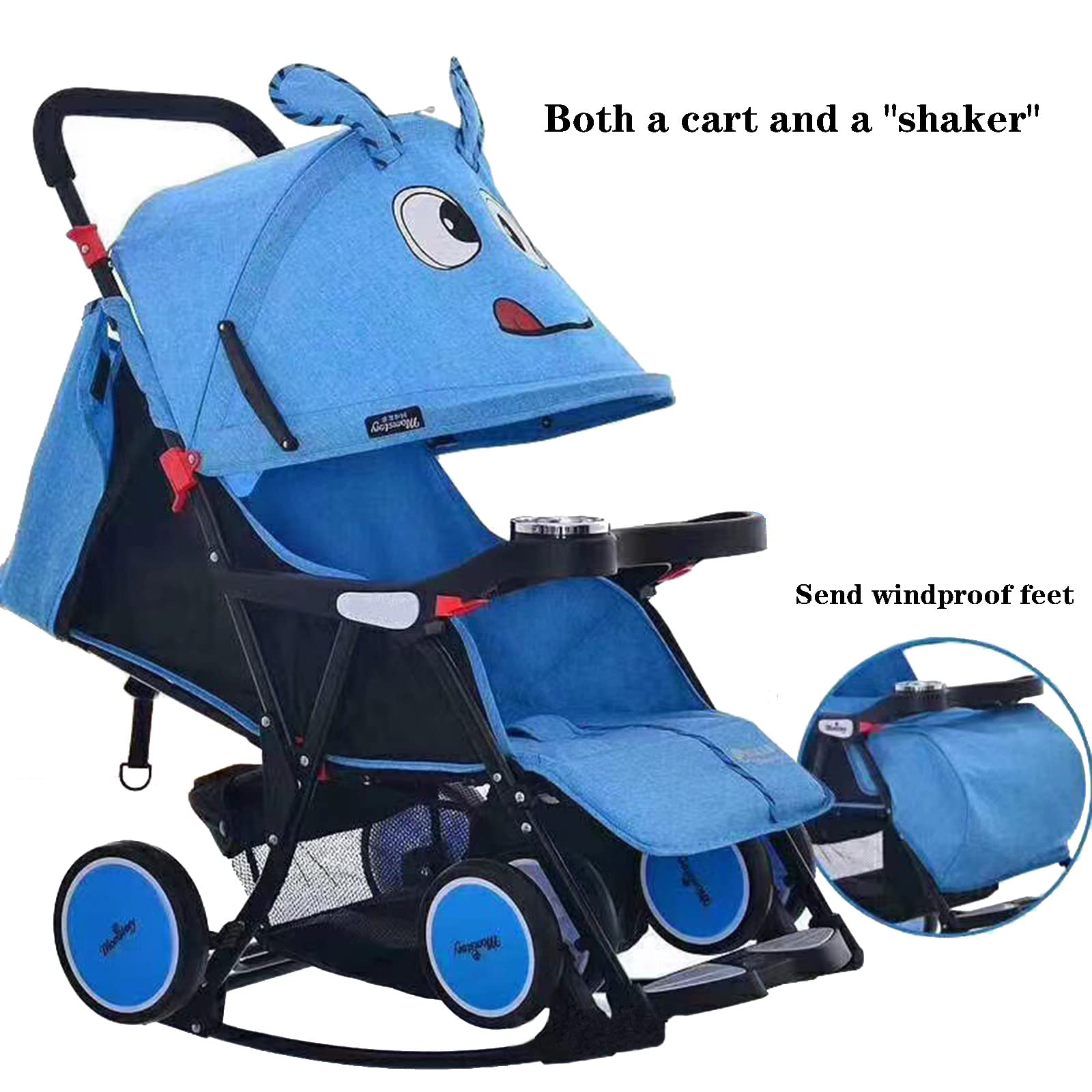 SGSDG Two-Way Push Stroller, high-View Foldable Stroller, Variable Rocking Chair, Four-Wheel Brake Function, with roof, one-Button Folding,Blue,not Reversible