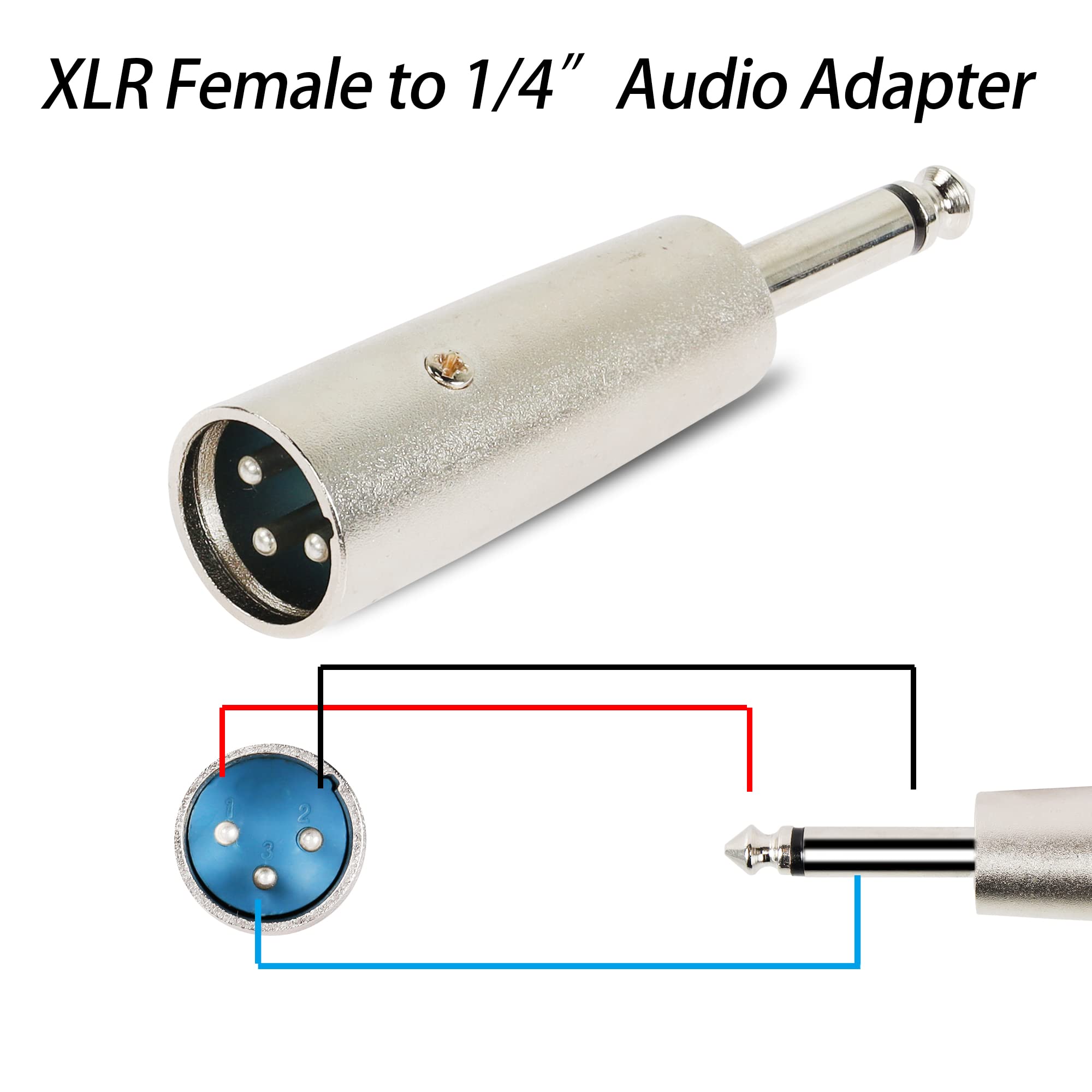 PNGKNYOCN 1/4" TS to XLR Adapter,Unbalanced 6.35mm Mono Male to 3 Pin XLR Male Audio Microphone Connector for Mixer, Amplifier Microphone and More(2-Pack)