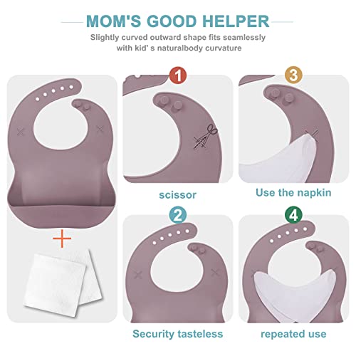 vuminbox Silicone Baby Bib with 2 Holes for Paper Towel, Adjustable Fit Waterproof Soft Bibs for Babies & Toddlers (10-72 Months) (Cigar + Light Orange + White Snow)