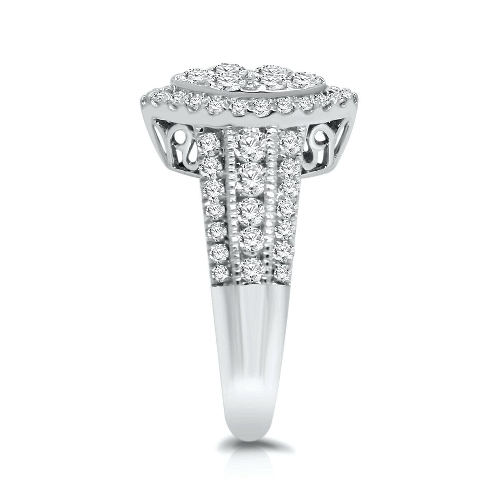 Palaksh Round Cut White Diamond 925 Sterling Silver 14K White Gold Finish Diamond Cluster Marquise Shaped Engagement Ring for Women's