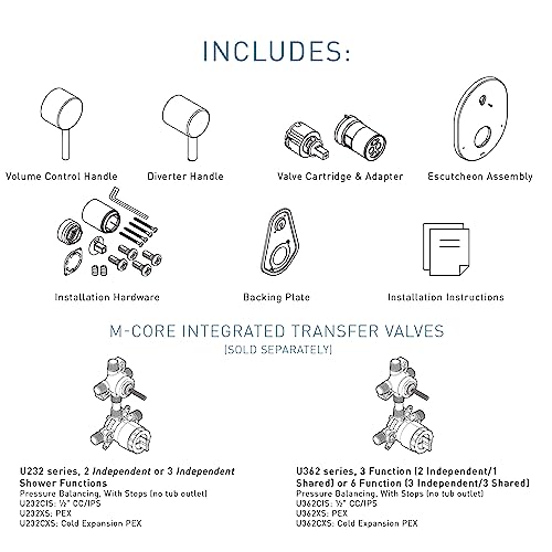 Moen Align Brushed Gold M-CORE 3-Series 2-Handle Shower Trim with Integrated Transfer Valve, Valve Required, UT3290BG