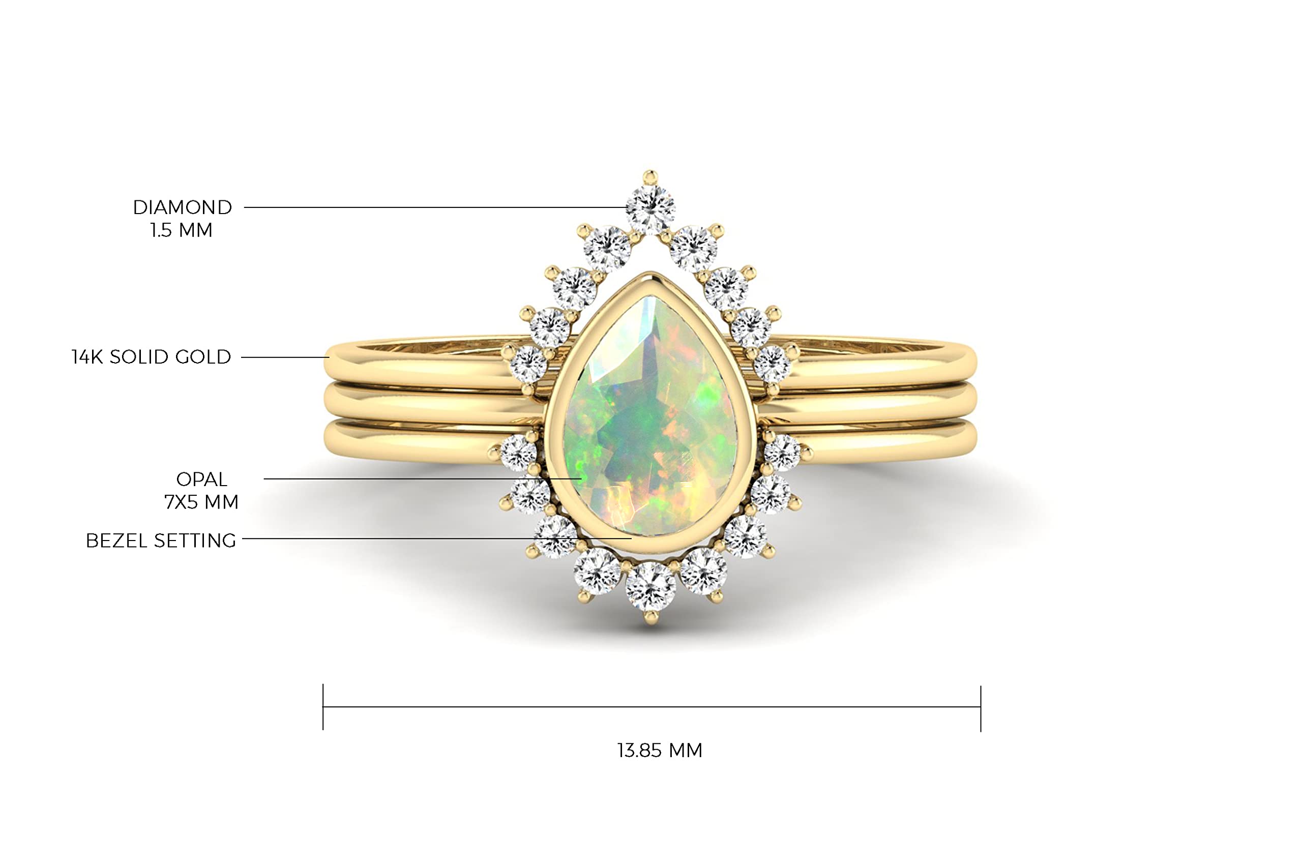 mirahi by chordia jewels Diamond Stackable Ring 14K Yellow Gold, Solitaire Teardrop Opal Engagement Ring, Bridal Sets Wedding Rings with Ring Size 8