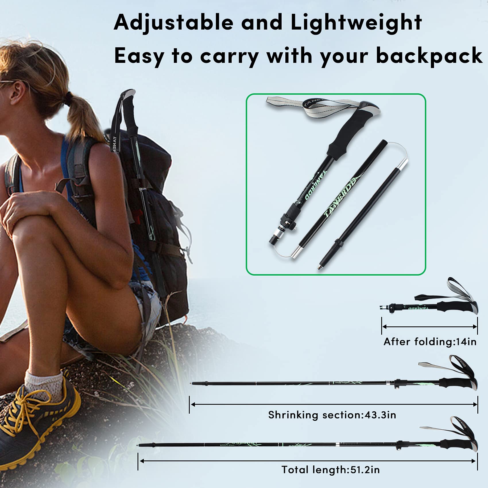ORLANG Trekking Poles for Hiking - 2 Pack Lightweight Aluminum 7075 Walking Sticks for Hiking ,CollapsibleTelescopic Trekking Hiking Poles with Adjustable Quick Flip-Lock and EVA Handle - (Black)