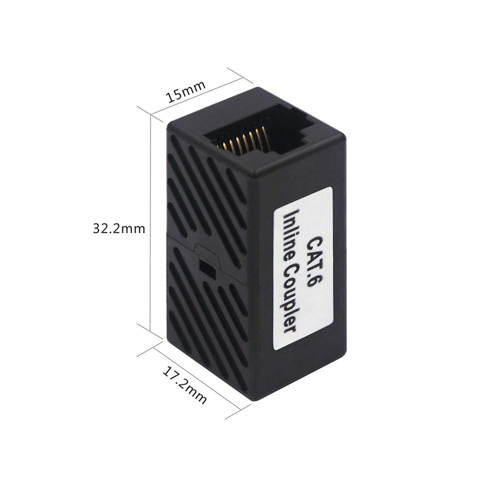 VCELINK RJ45 Inline Coupler Cat6, 20-Pack Ethernet Extender Adapter Female to Female UTP Connector for Cat6/Cat5E/Cat5 Network Cable, Black