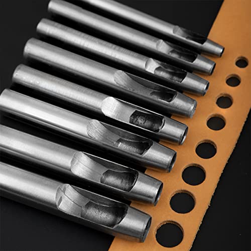 WUTA 5Pcs Hollow Punch Leather Hole Punch Cutter 6mm-15mm Round Punch Tool Set, Leather Craft Working Kit for Leather, Watch Band, Fabric, Plastics, Gasket Belt (6+8+10+12mm+15mm)