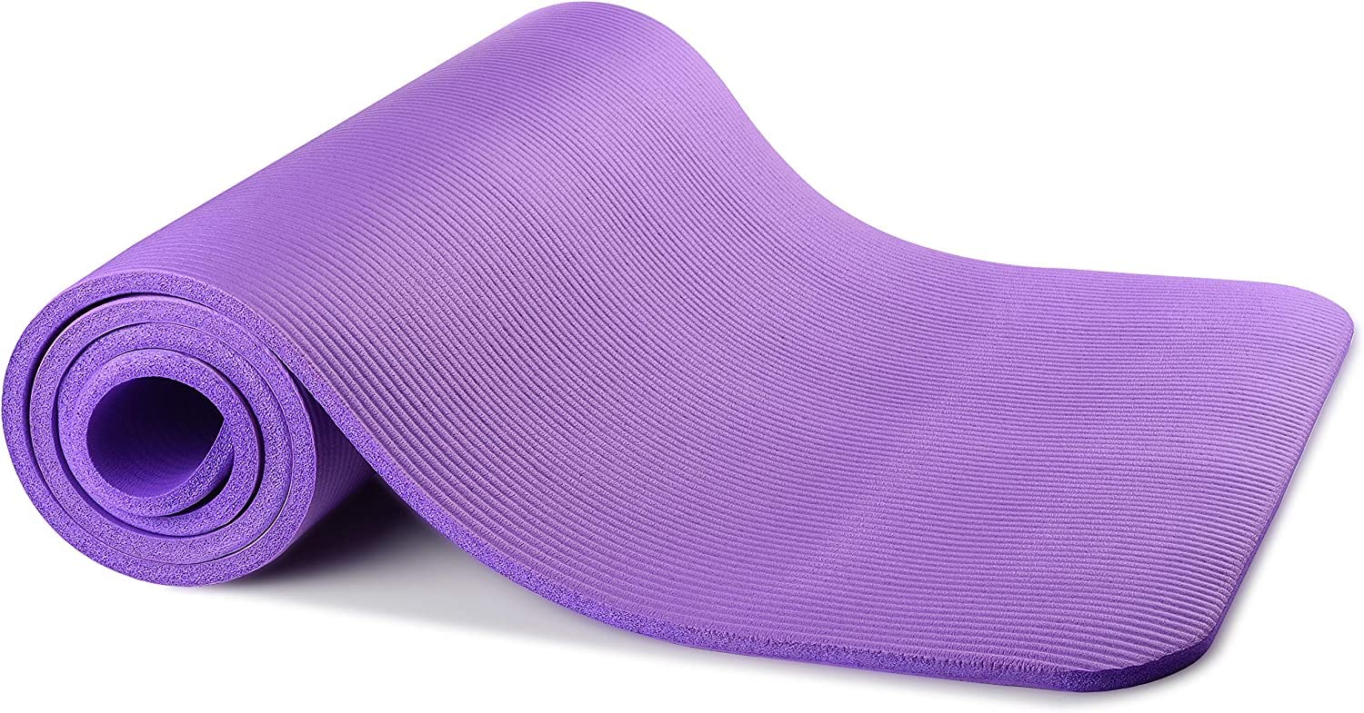 RFH Purple Yoga Mat All Purpose 1/2-Inch Extra Thick High Density Anti-Tear Exercise Yoga Mat with Carrying Strap