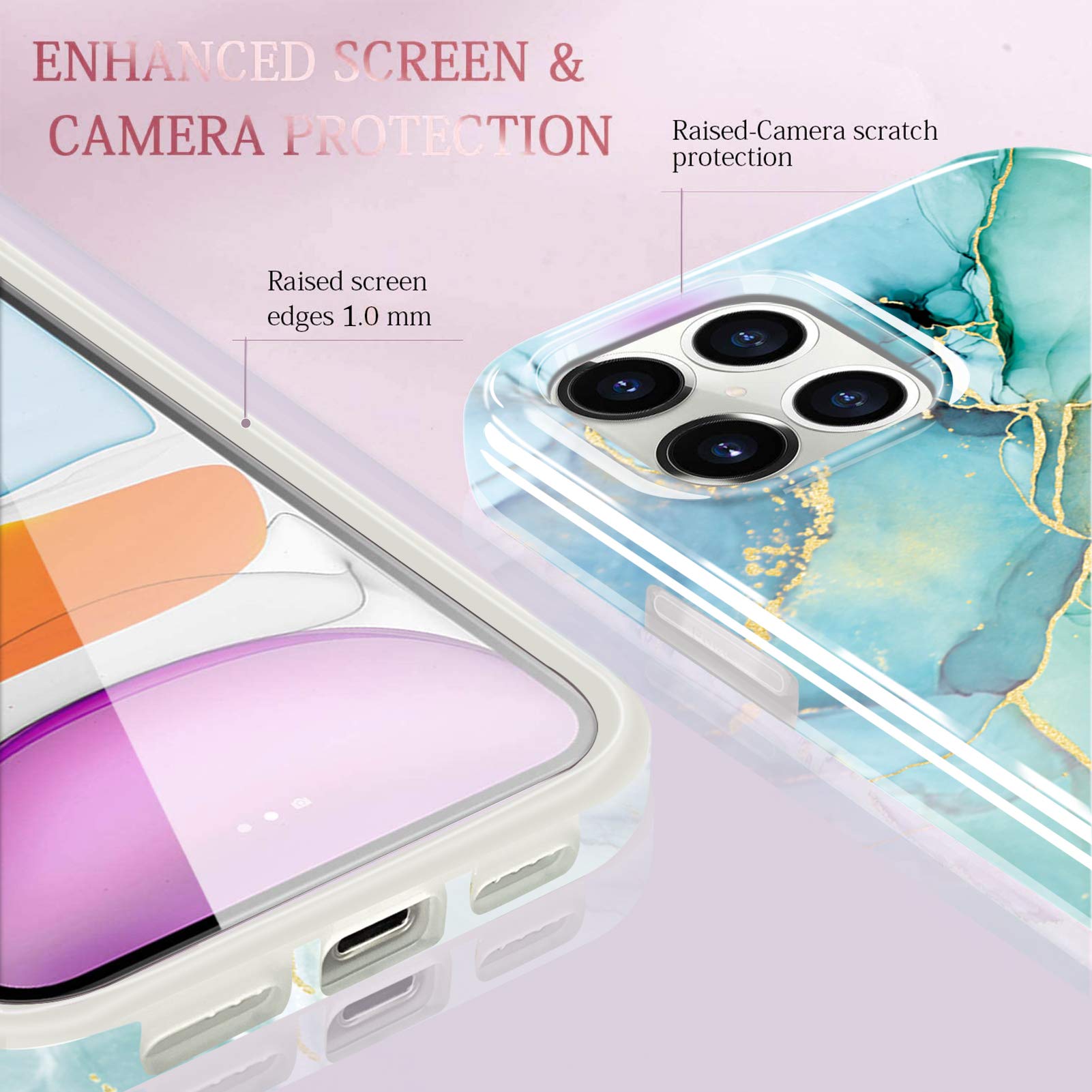 LUOLNH Gold Glitter Sparkle Case Compatible with iPhone 12 Mini Case 5.4 Inch Marble Design Shockproof Soft Silicone Rubber TPU Bumper Cover Skin Phone Case -Abstract Mint