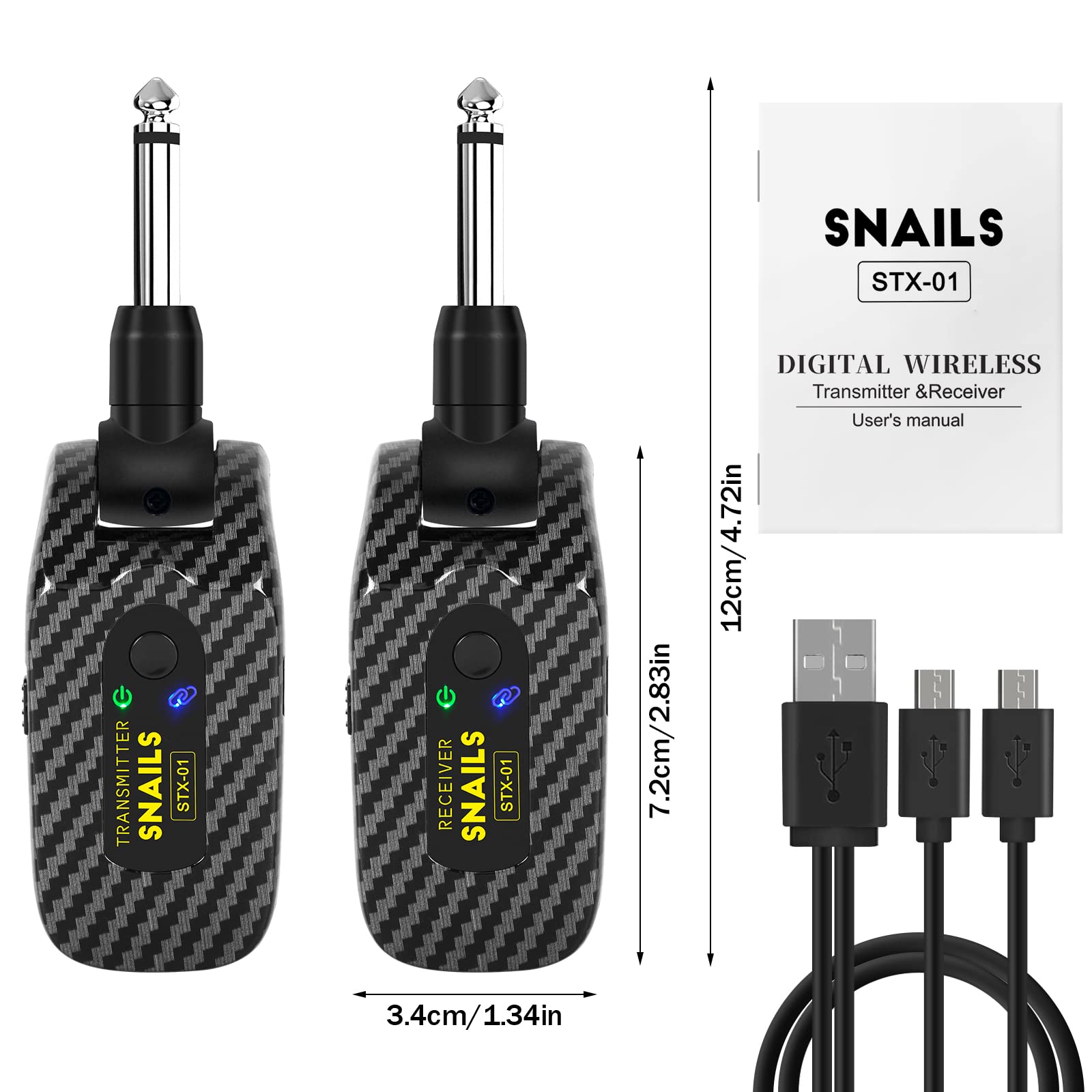 LOTMUSIC 2.4GHZ Wireless Guitar System, Rechargeable Digital Wireless Guitar Transmitter Receiver with 4 Channels and Long Battery Endurance for Electric Guitar Bass