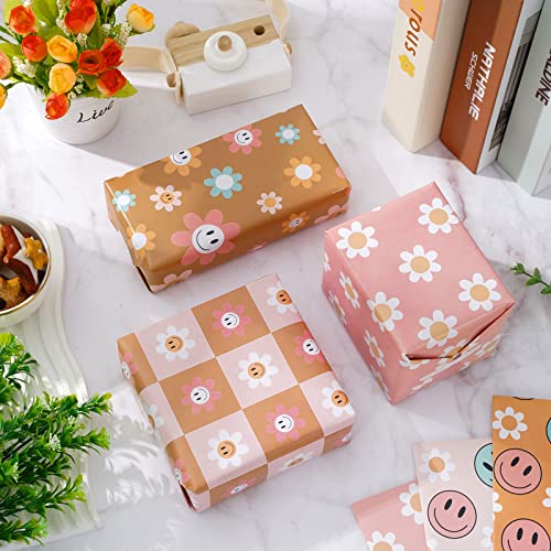 Whaline 12 Sheet Retro Boho Wrapping Paper Folded Flat Boho Floral Gift Wrap Art Paper for Birthday Wedding Baby Shower DIY Crafts Gift Packing Supplies, 19.7 x 27.6 Inch, 6 Design
