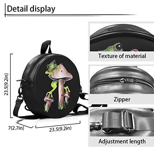 Poceacles Frog Round Crossbody Bag Purse Clutch for Women Cute Circle Purses Trendy Shoulder Handbag with Adjustable Shoulder Strap Leather Tote Knapsack