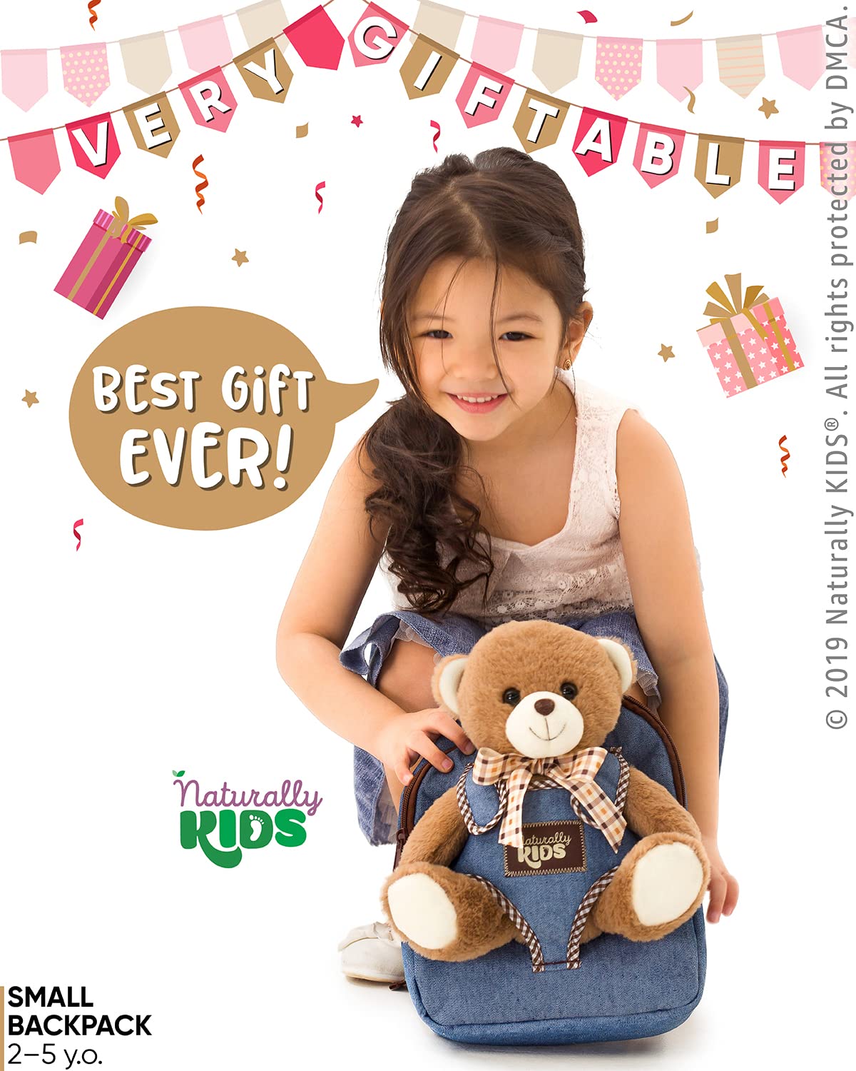 Naturally KIDS Teddy Bear Backpack, Teddy Bear Stuffed Animal, Bear Toys 3 Year Old Boys Girls