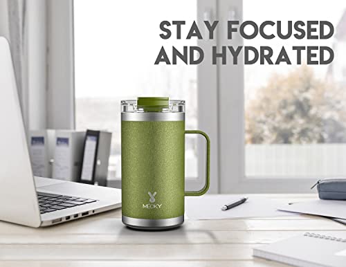 Meoky 20oz Insulated Coffee Mug with Lid and Handle, 100% Leak Proof Stainless Steel Coffee Cup with Tritan Lid, Double Wall Vacuum Coffee Tumbler with Handle (Forest)