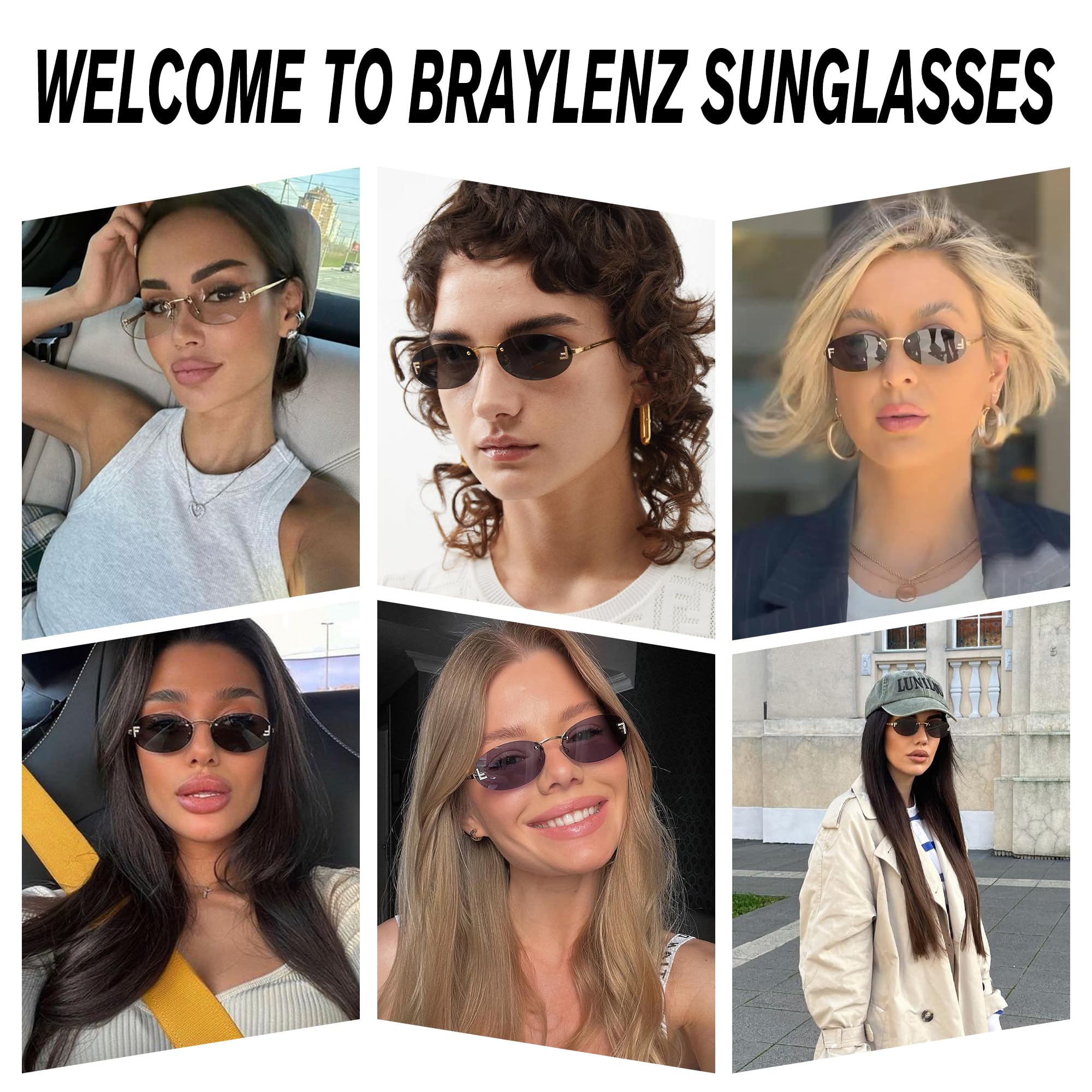 Revemo Rimless Oval Sunglasses for Women Men Vintage Narrow 90s Designer Cool Sun Glasses