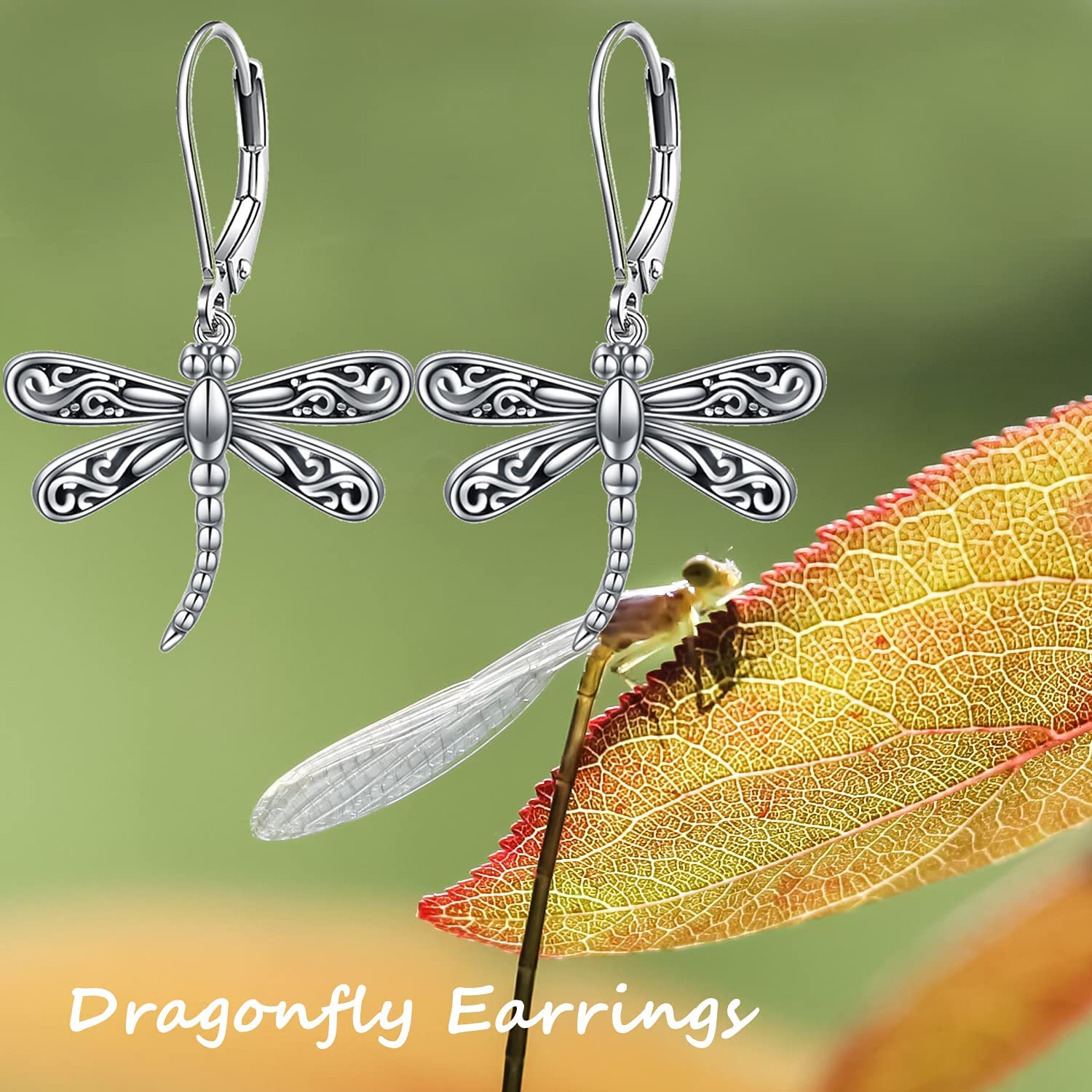 ONEFINITY Dragonfly Earrings Sterling Silver Leverback Dragonfly Dangle Drop Earrings Dragonfly Women Jewelry