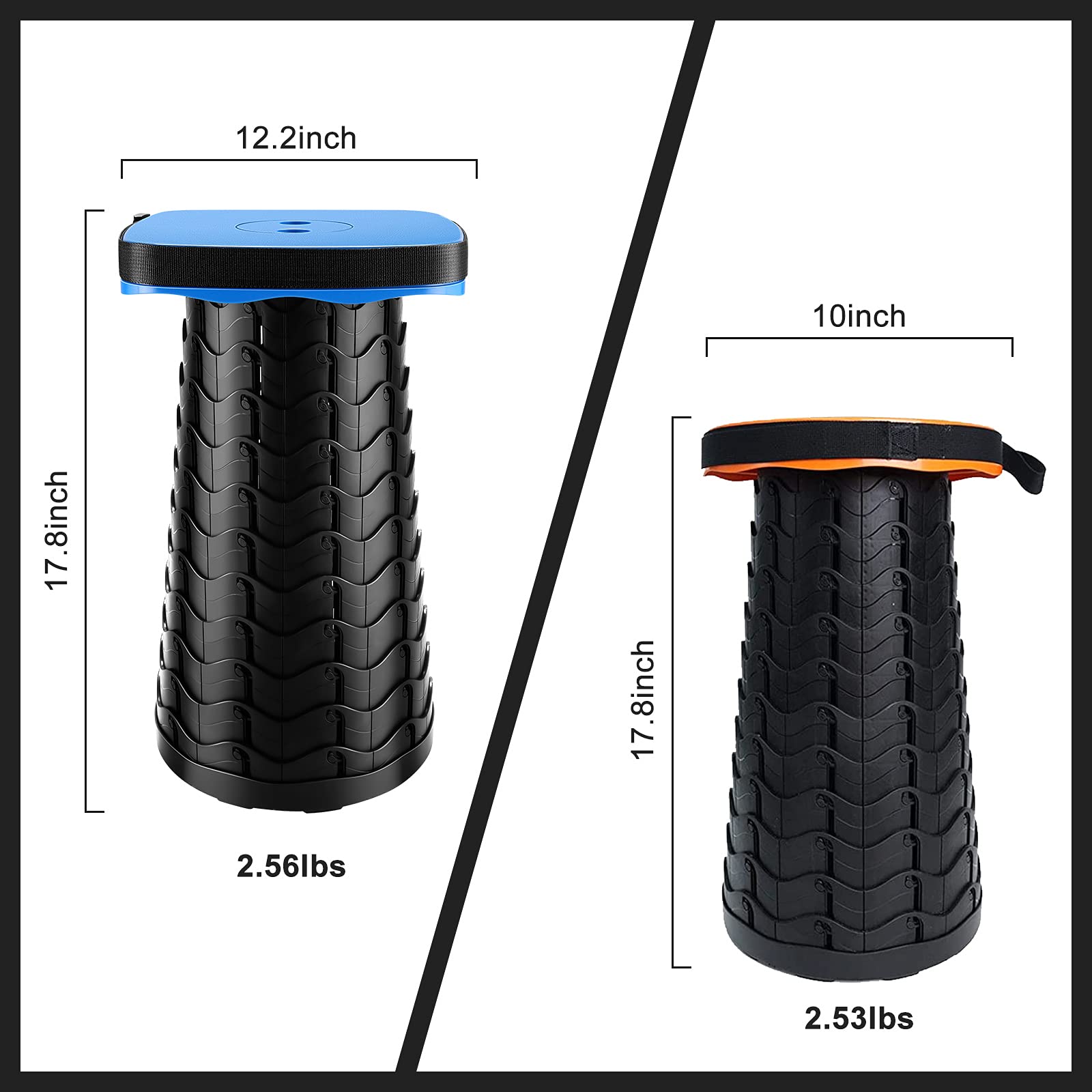 Miiuewuo Folding Portable Retractable Stool, Foldable Collapsible Telescopic Seat with 10” X 10” Cushion, Small and Lightweight Expandable Stool for Fishing Camping Outdoor Travel Garden, Load 500lbs