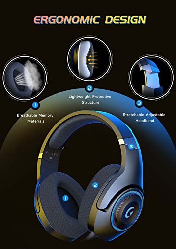 KAPEYDESI Wireless Gaming Headset, 2.4GHz USB Gaming Headphones for PS5, PS4,Switch,PC,Mac with Bluetooth 5.2, 40H Battery, ENC Noise Canceling Microphone(Cyan-Blue)