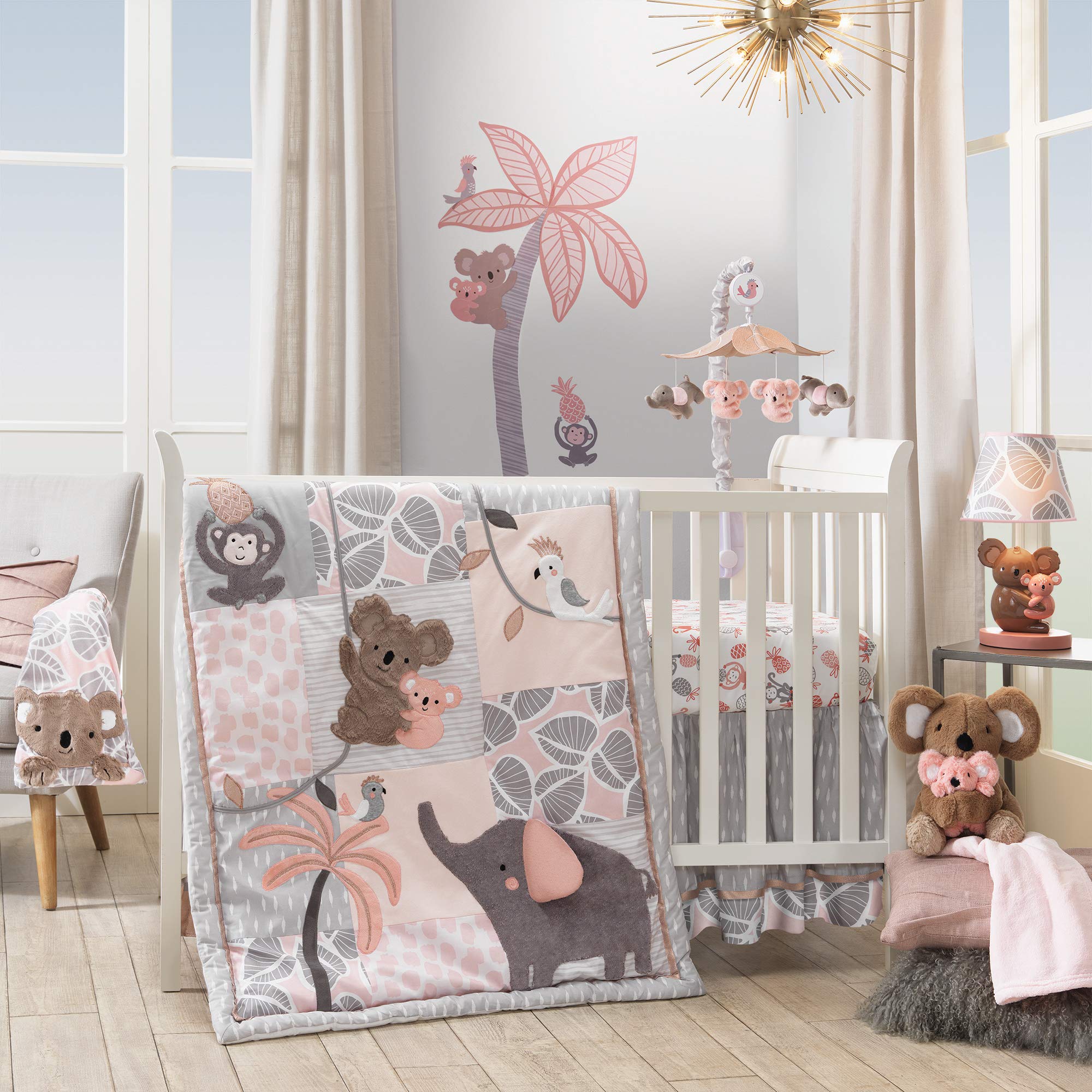 Lambs & Ivy Calypso Lamp Pink/Gray Koala Nursery Lamp with Shade & Bulb