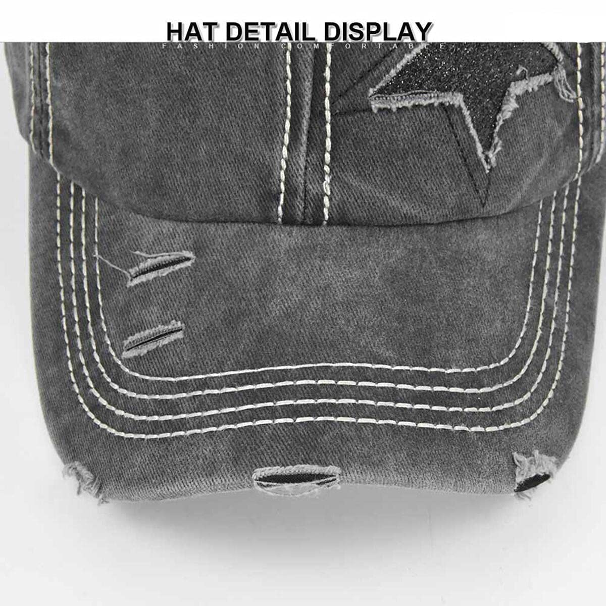 ProMindFun Womens Ponytail High Messy Bun Hats Distressed Baseball Caps Unconstructed Washed Dad Hat Girls Trucker Ponycaps (16-Glitter Black)