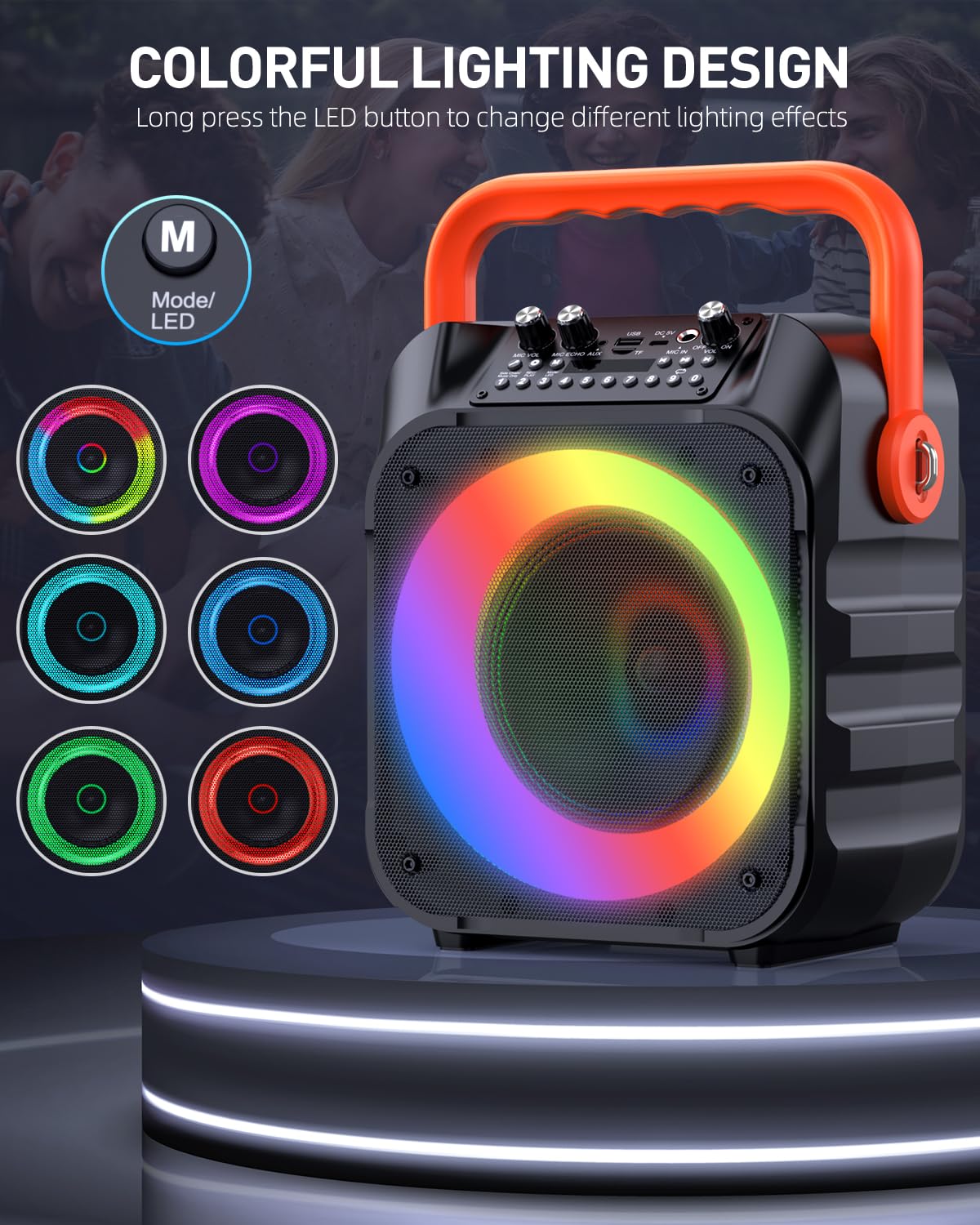 Karaoke Machine with Two Wireless Microphones, Portable Karaoke Machine for Adults & Kids, Karaoke Microphone with PA System, LED Lights, Karaoke Speaker Supports for TF Card/USB, AUX In, FM, REC,TWS