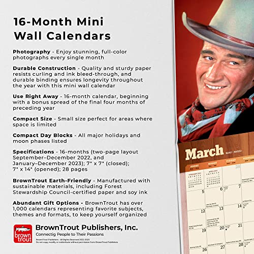 John Wayne OFFICIAL | 2023 7 x 14 Inch Monthly Mini Wall Calendar | BrownTrout | USA American Actor Celebrity Duke