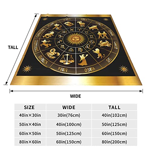 Wheel Zodiac Constellation Round with Sun Moon Throw Blanket, Soft Lightweight Fleece Throws for Kids, Men, Women,Warm Microfiber Fuzzy Blanket for Bed Living Room Sofa Couch 50"X40"