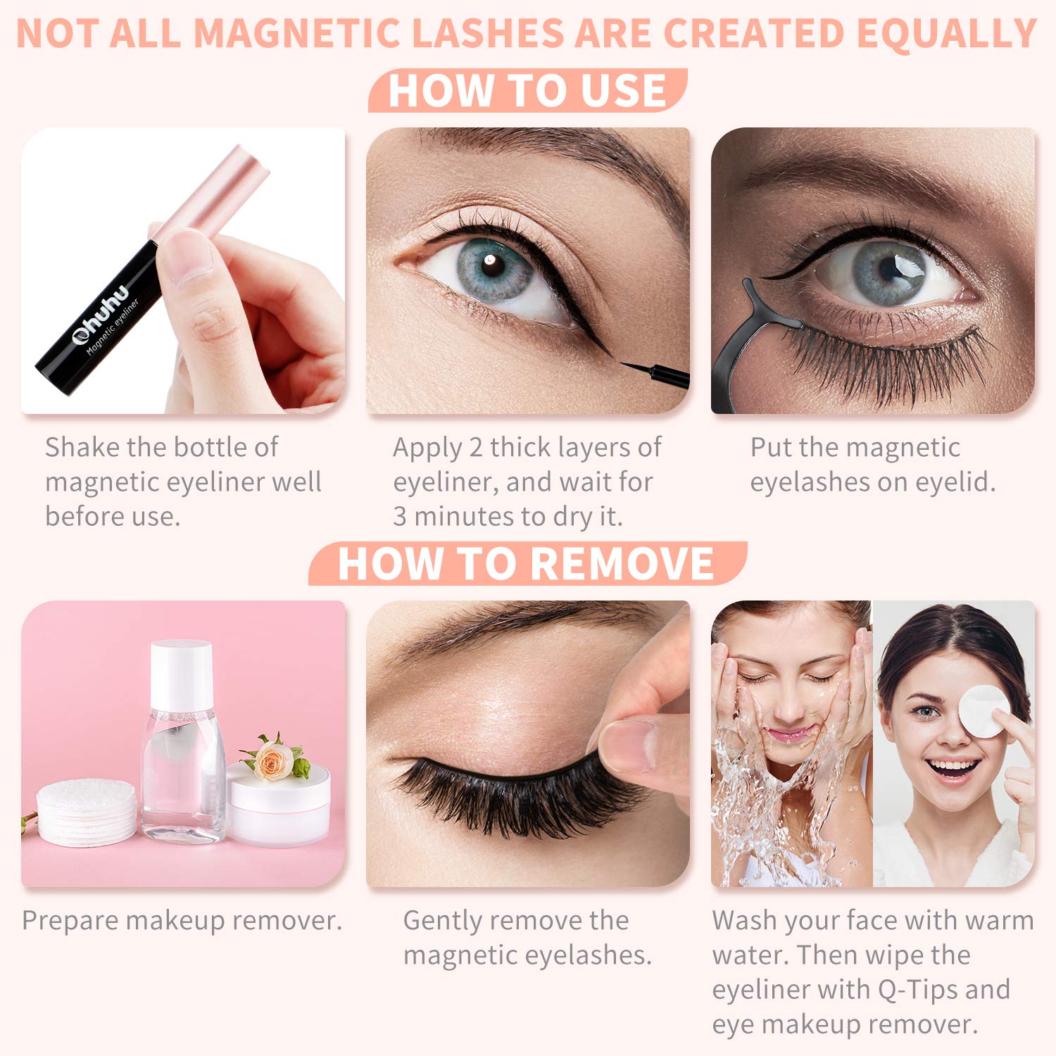 Magnetic Eyelashes with Eyeliner Kit, Ohuhu 12 Pairs Different Reusable 5D Magnetic Eyelashes with Magnetic Eyeliner Tweezer Magnetic False Lashes Natural Look No Glue Needed