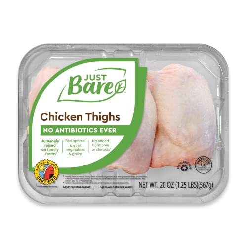 JUST BARE Natural Fresh Chicken Thighs | Antibiotic Free | Bone-In | 1.25 LB