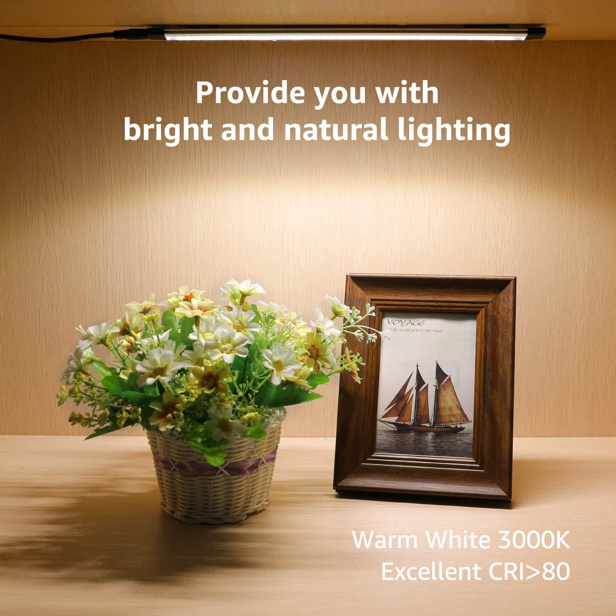 LE LED Under Cabinet Lighting Plug in Kitchen Under Counter Lights, Linkable Touch Dimmable 6 pcs 12 inches Light Bars, 24W 1800lm 3000K Warm White 12V Undermount Lighting for Cupboard, Shelf, Closet