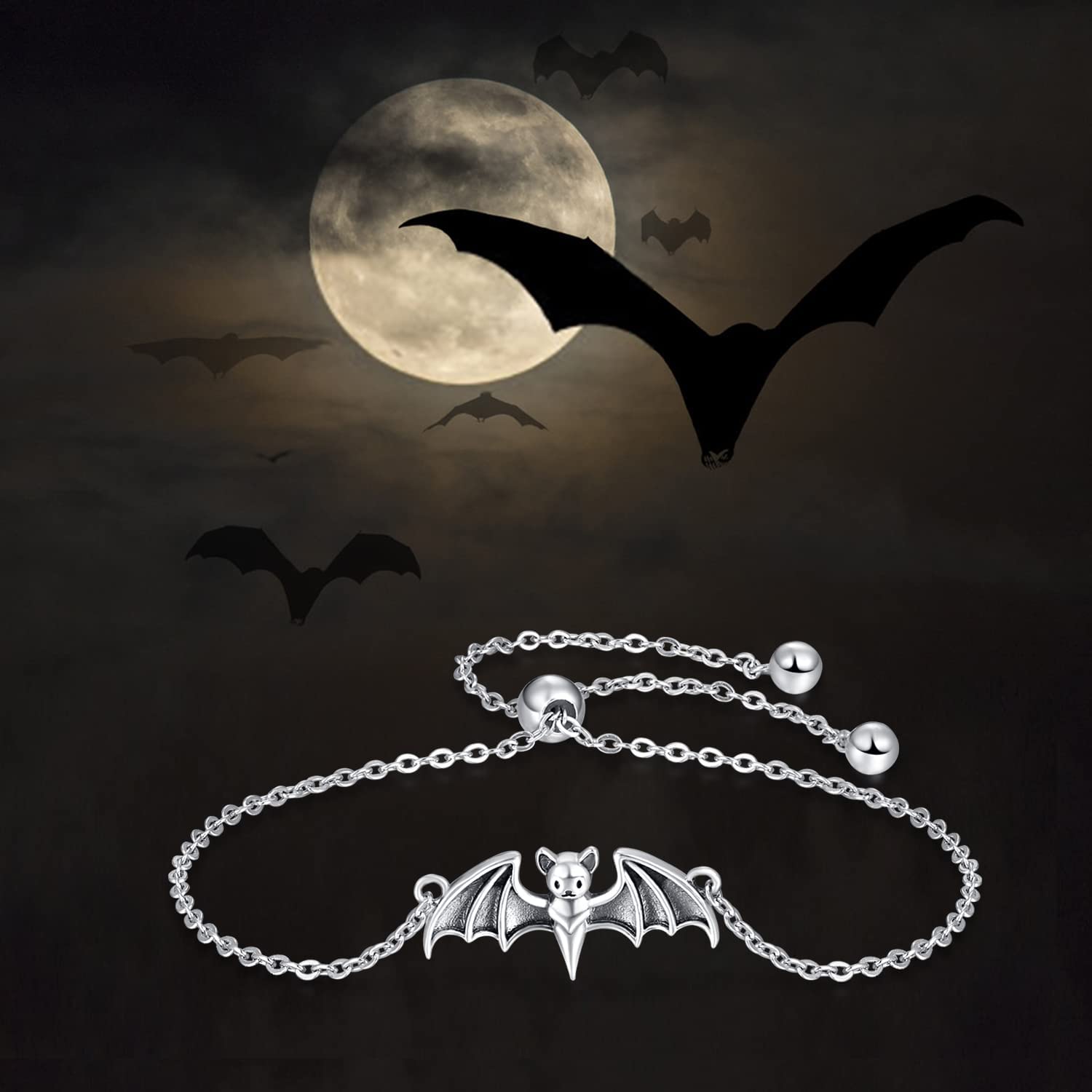 Palpitate Bat Bracelet Sterling Silver Bracelets for Women Bat Gifts Gothic Jewelry Adjustable Chain