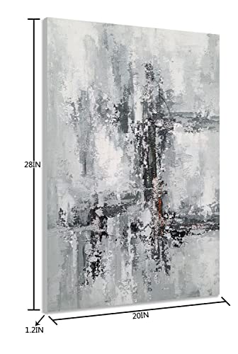 Yihui Arts Abstract City Space Canvas Wall Arts - Vertical Oil Paintings with Silver Foil - Modern Black Grey Artwork for Living Room Bedroom Hallyway Decor